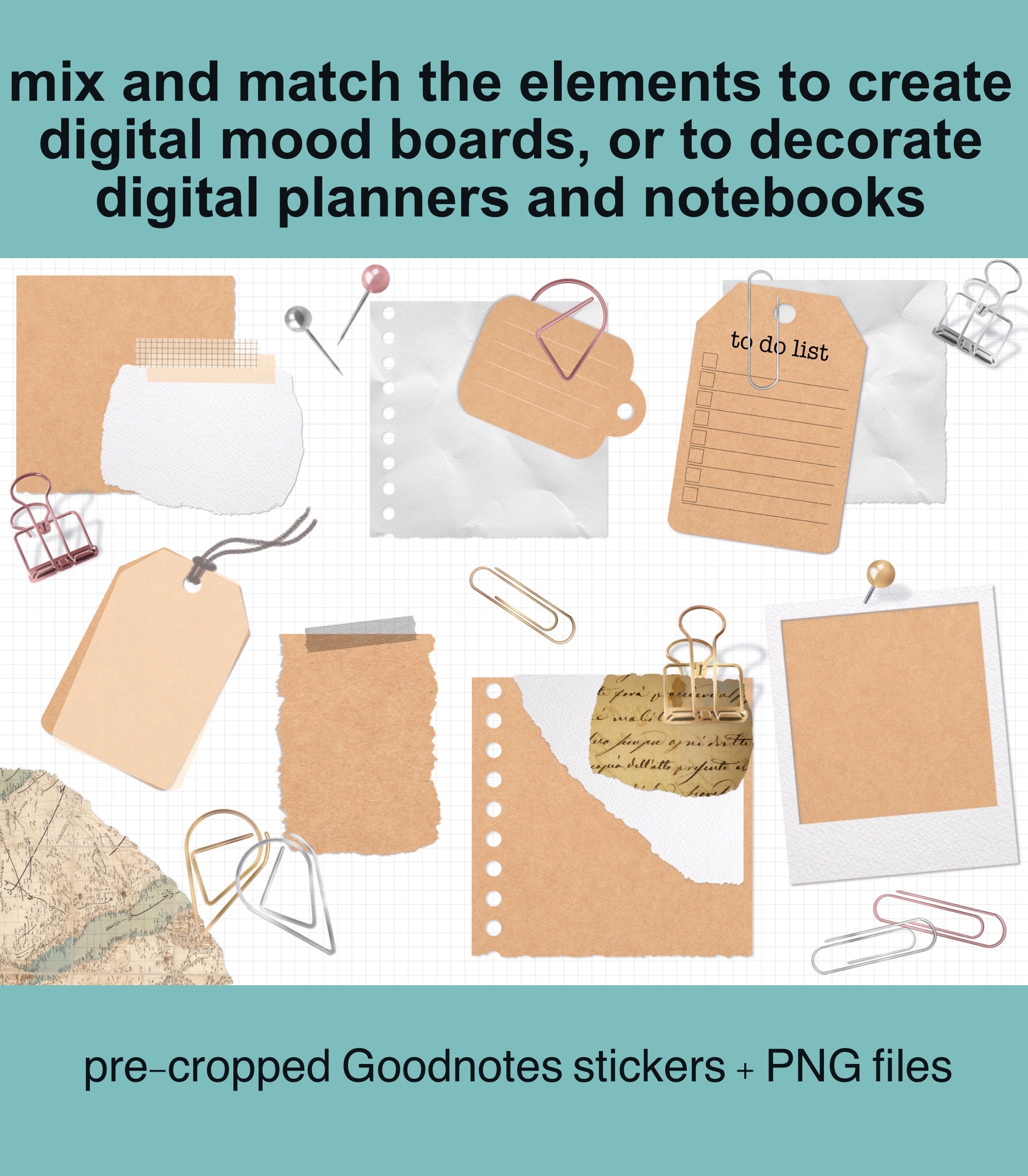 Ripped Torn Paper Digital Stickers Kraft Paper Paper Clips | Etsy