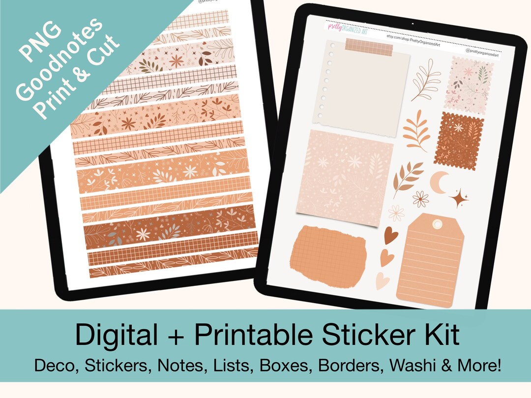 Sticker Kit: Boho Floral | Goodnotes, PNG Files, Cricut | Stickers ...