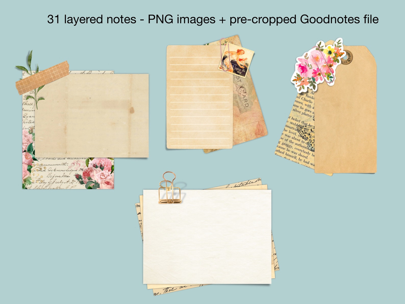 Digital Layered Notes Journal Decor - 31 Realistic Notes With Vintage ...