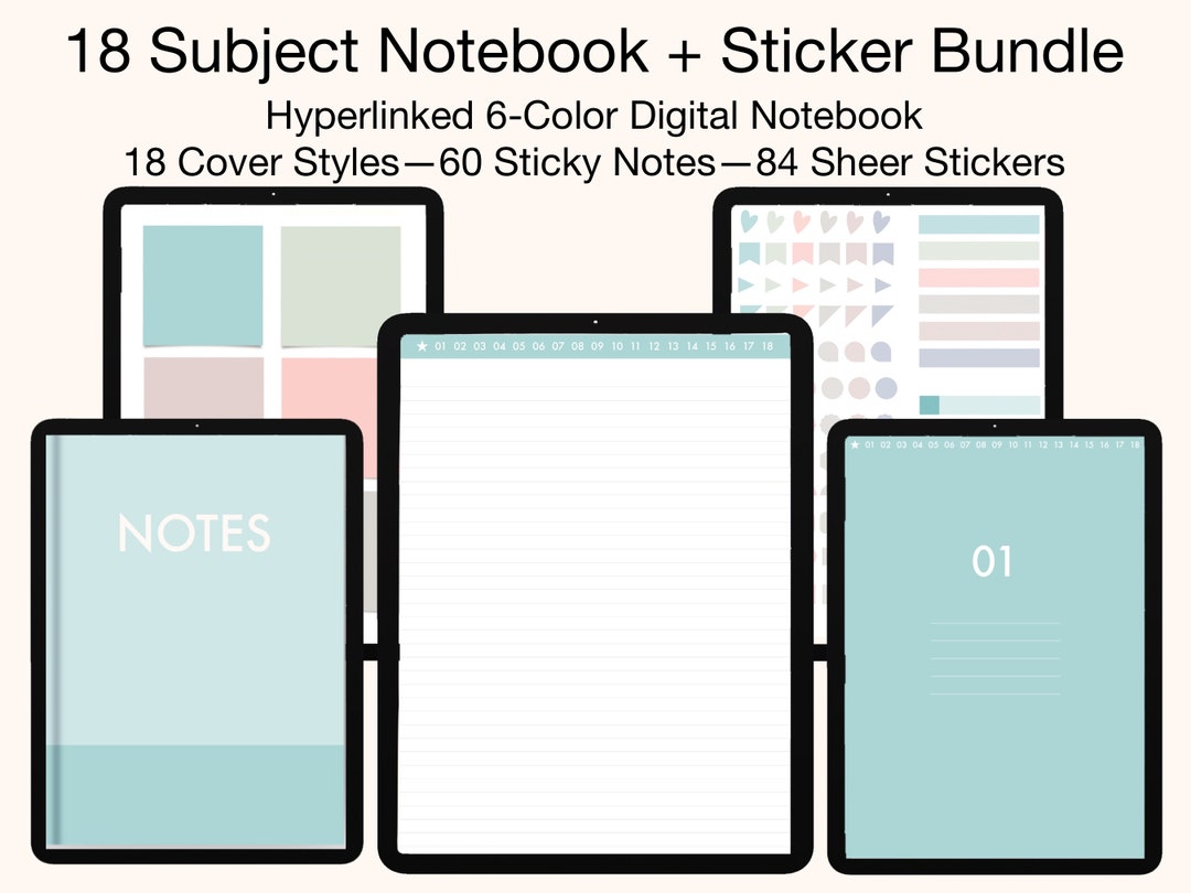 18 Subject Digital Portrait Notebook + Sticky Notes Bundle ...