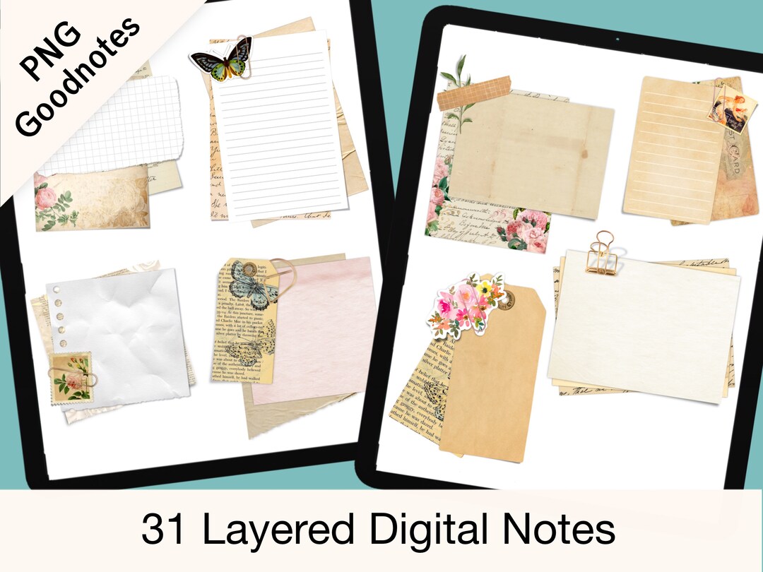 Digital Layered Notes Journal Decor - 31 Realistic Notes With Vintage ...