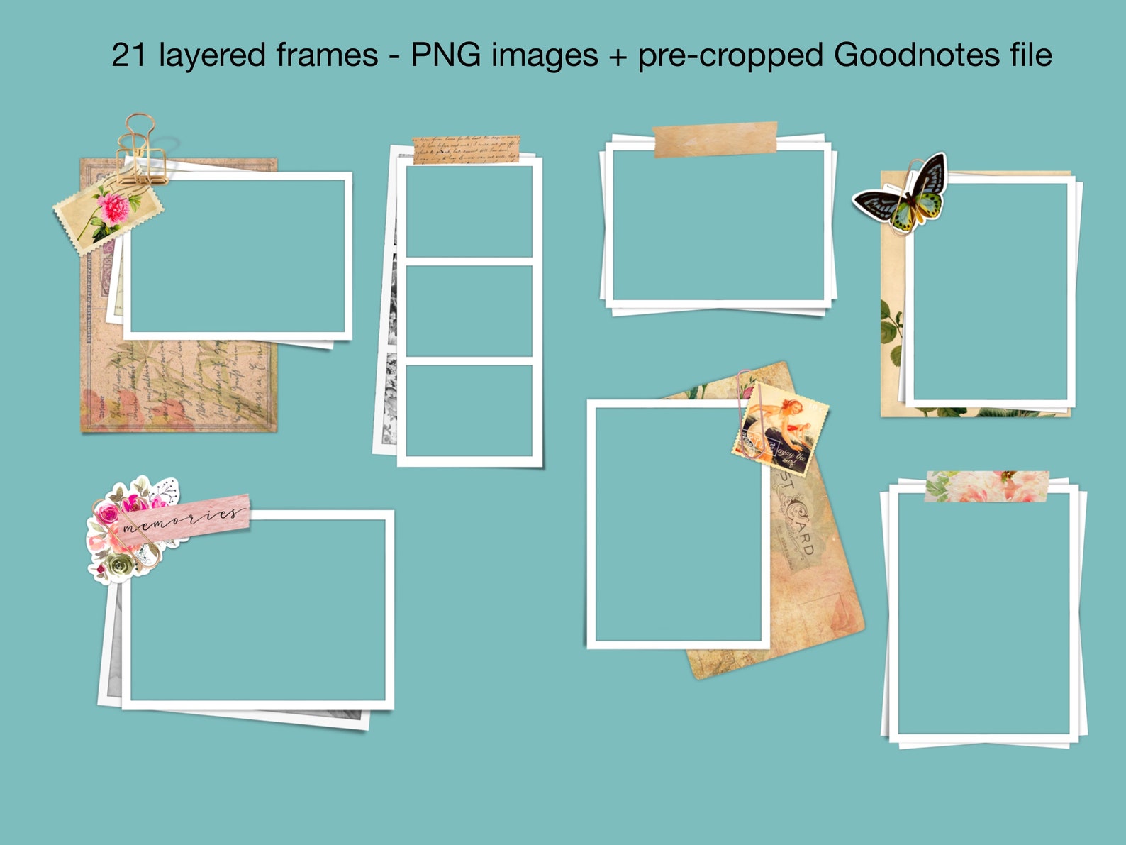 Digital Photo Frame Overlay Stickers 21 Realistic Layered - Etsy