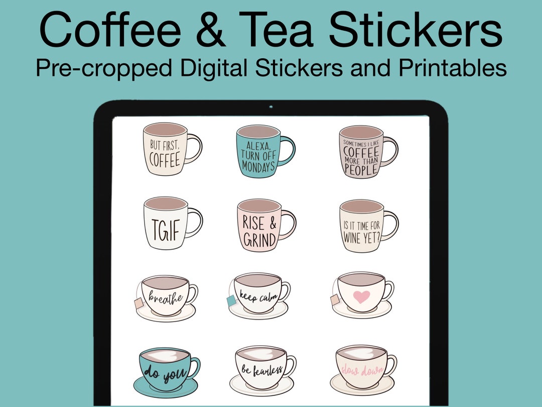 Digital Coffee, Tea Stickers | Pre-cropped Digital Stickers and ...