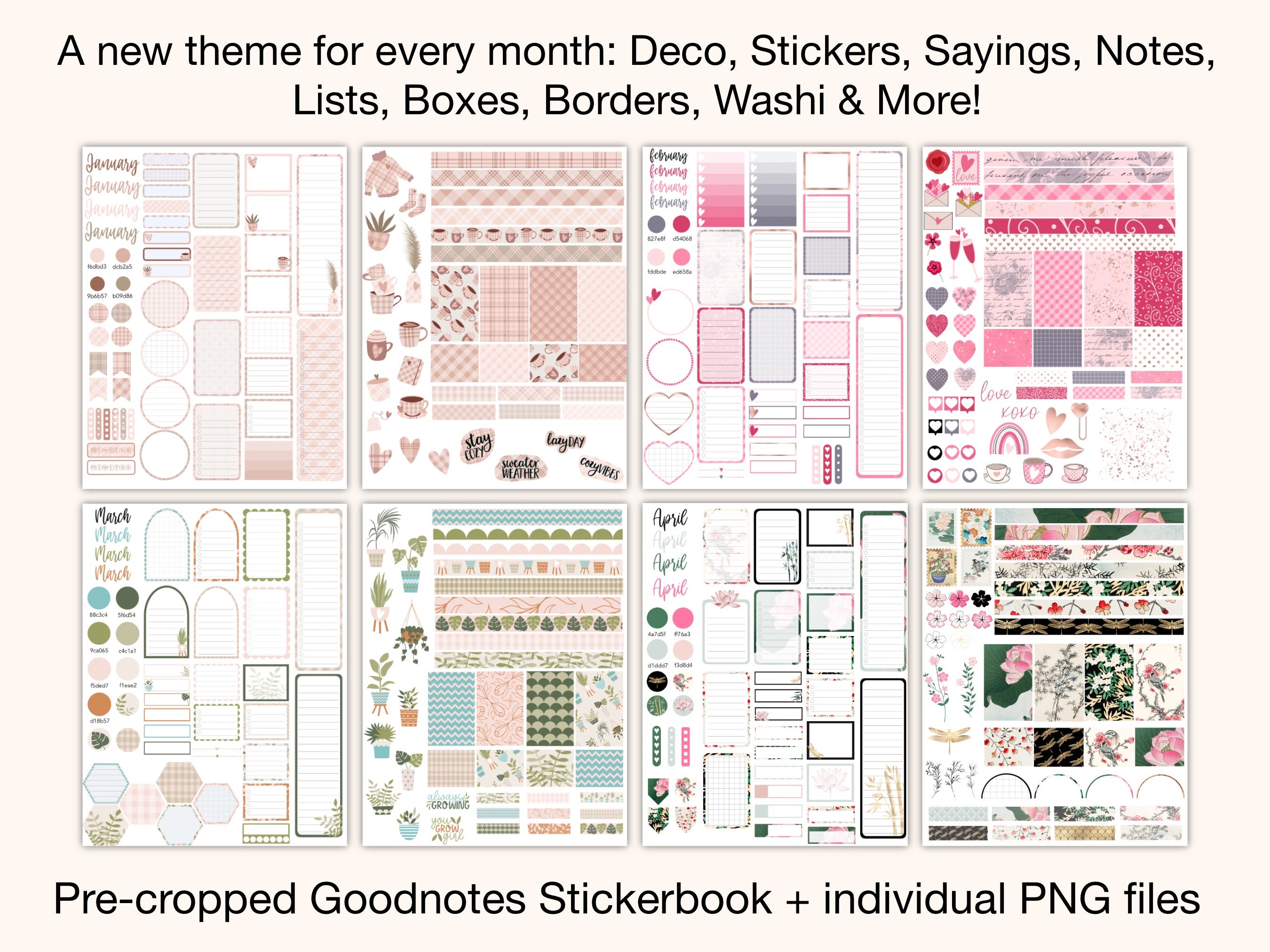 Huge Digital Planner Sticker Bundle: 12 Unique Monthly Themes - Deco ...