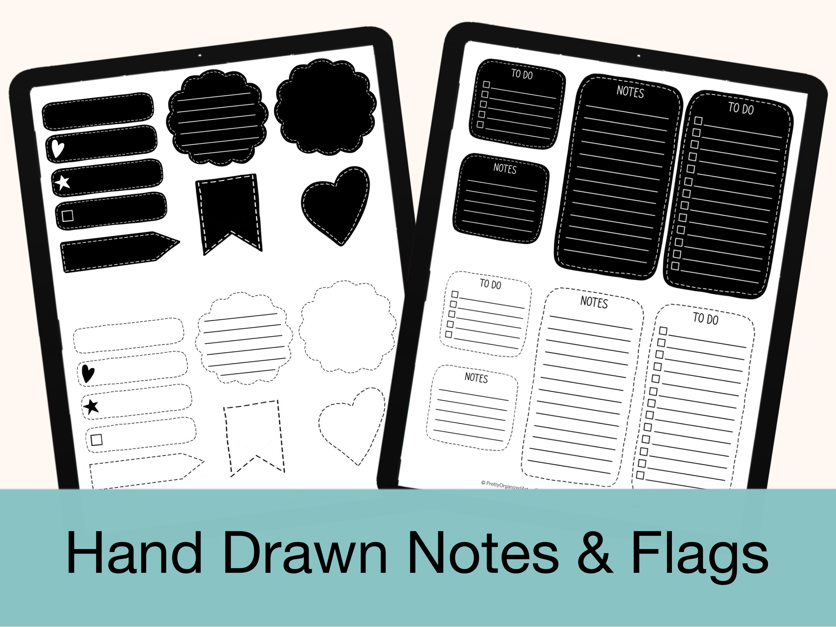 Hand Drawn Notes and Flag Stickers for Digital Planners and - Etsy