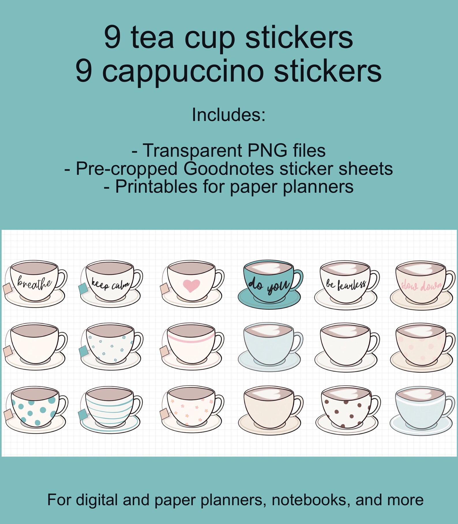 Digital Coffee Tea Stickers Pre-cropped Digital Stickers - Etsy