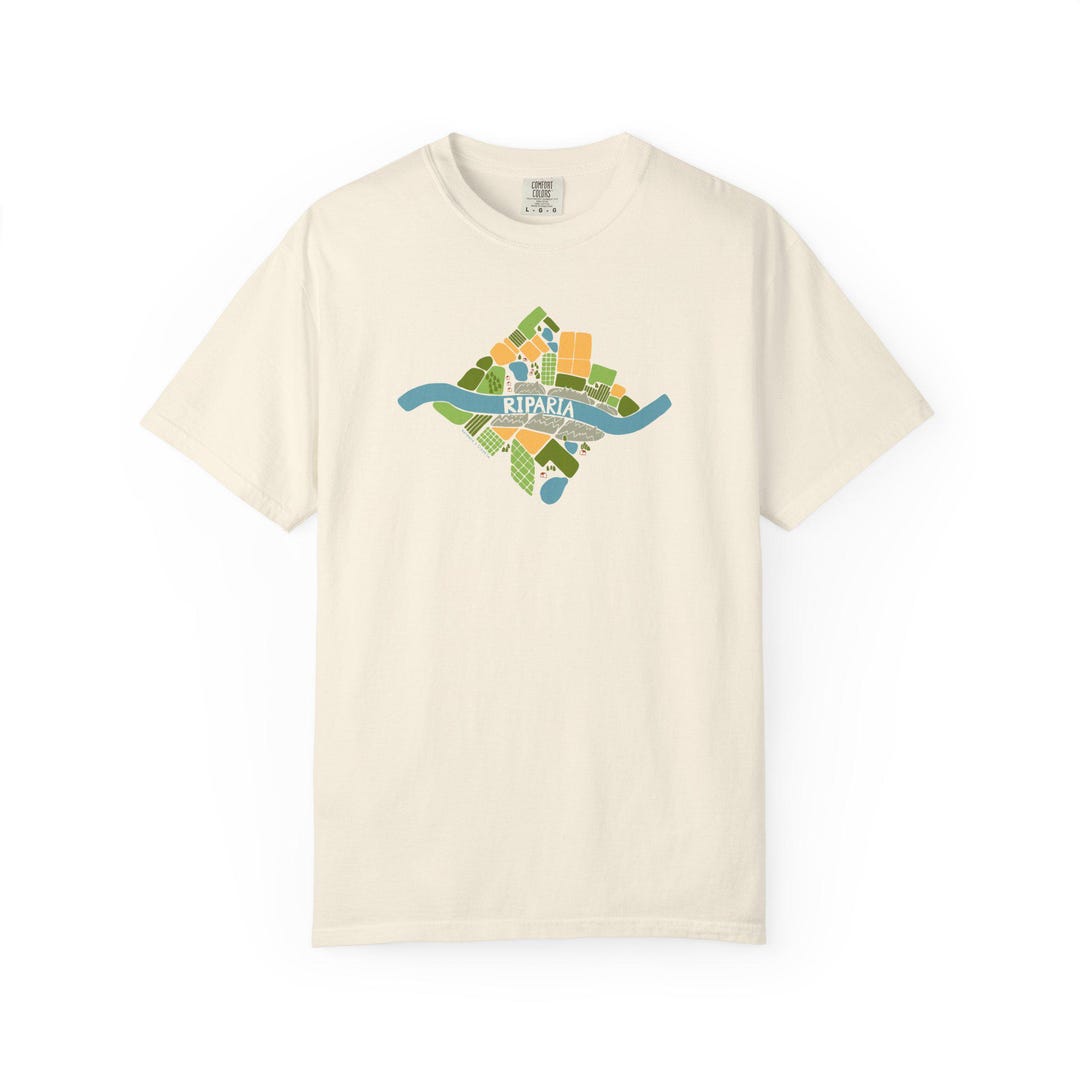 Garment-dyed T-shirt With River Map Design, Casual Wear, Travel Gift ...