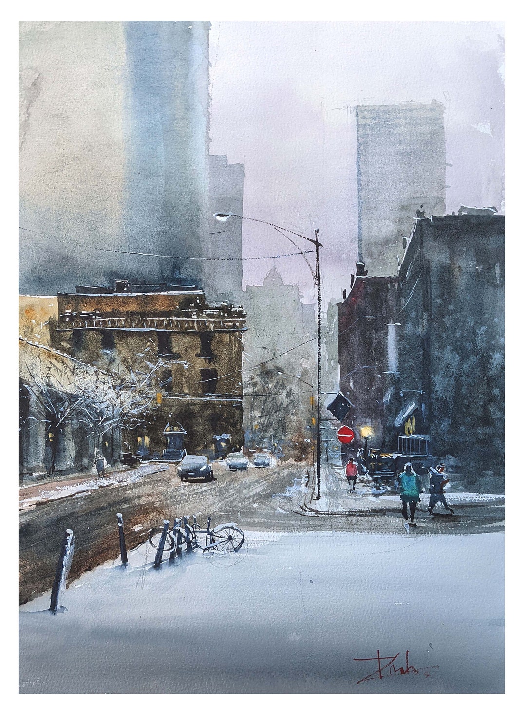 Winter Downtown // Fine Art Print of Painting by Toronto Artist Dinesh ...
