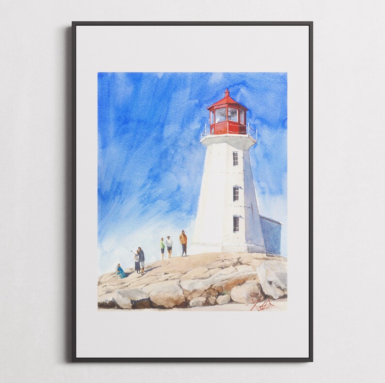 Peggy's Cove Lighthouse Art Print: Nova Scotia Watercolor Painting - Etsy