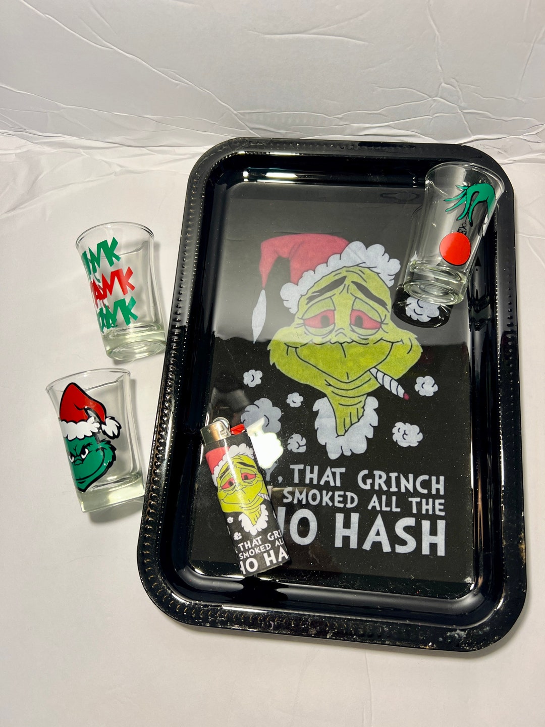 Grinch; Rolling Tray With Lighter and Shotglasses; Christmas Tray ...