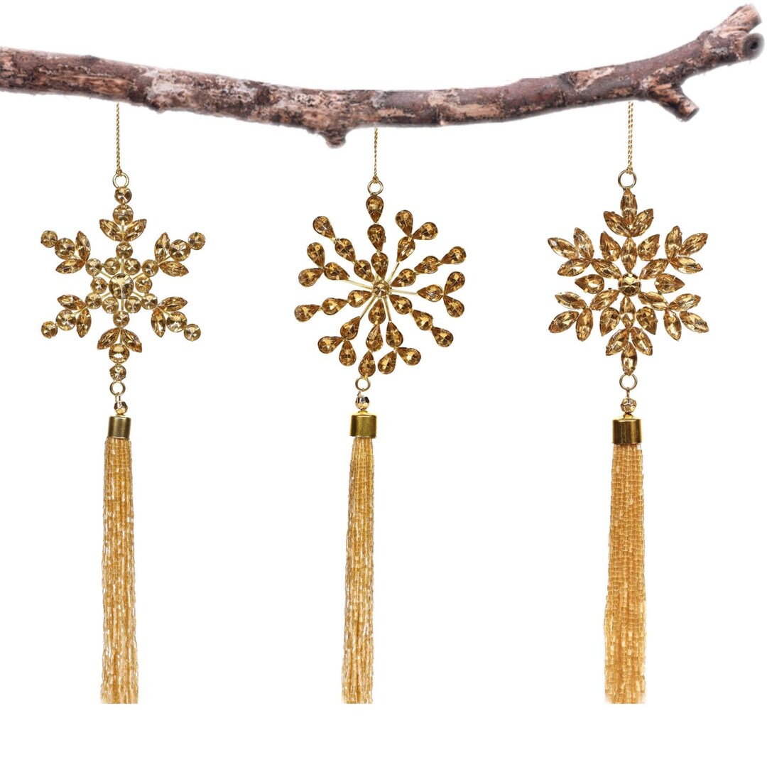 Gold Jeweled Christmas Tree Ornaments: Holiday Decor, Set of 2 - Etsy