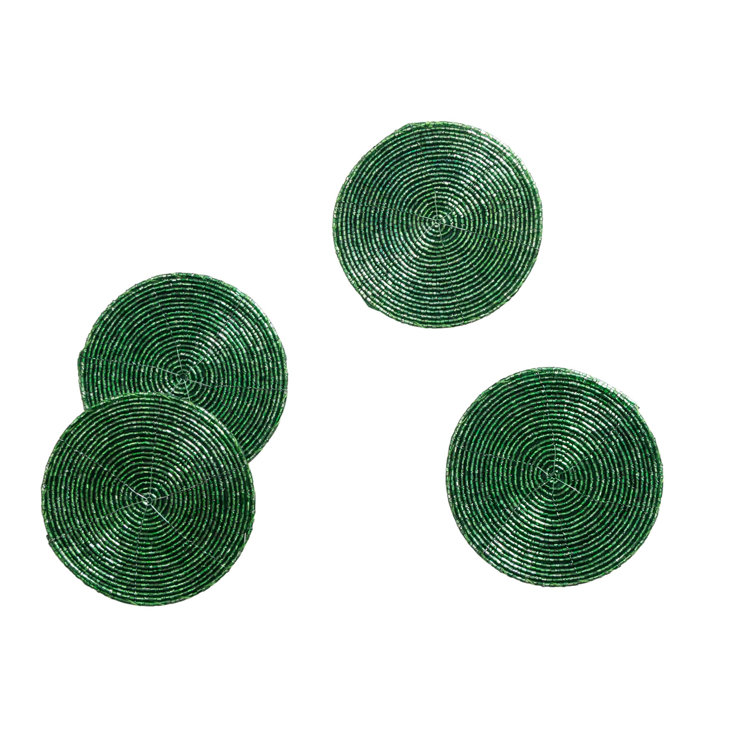 Handmade Green Beaded Coasters: Dining Table Accessories, Set of 4 - Etsy