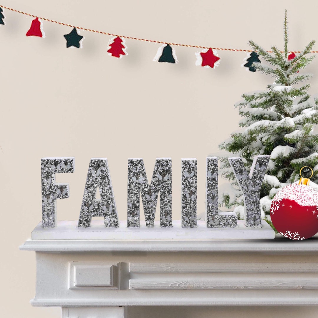 Sculpture FAMILY Table Decor Sweet Talk Wood Table Decor White & Silver ...
