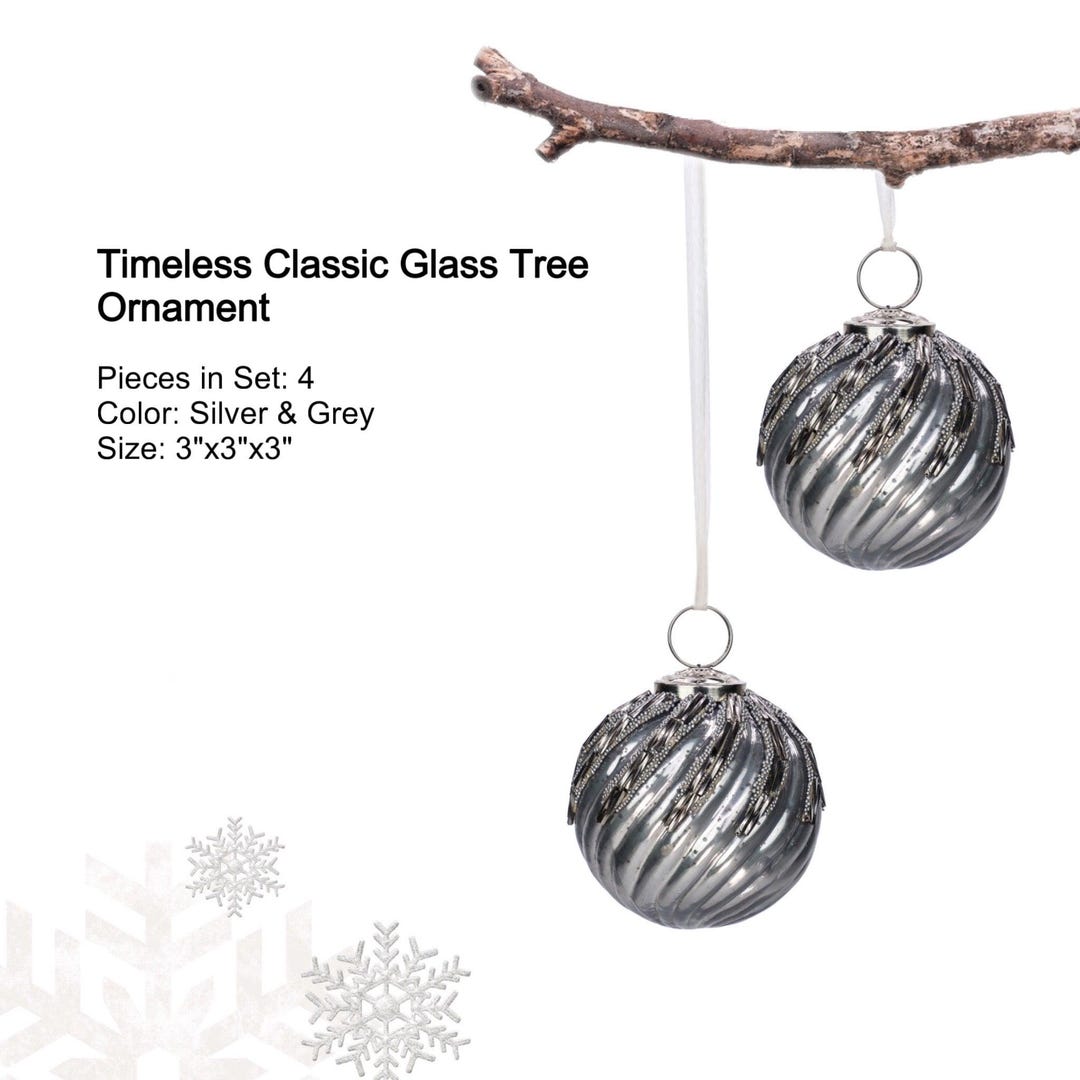 Glass Bead Christmas Tree Ornaments: Silver Grey Holiday Decor, Set of ...