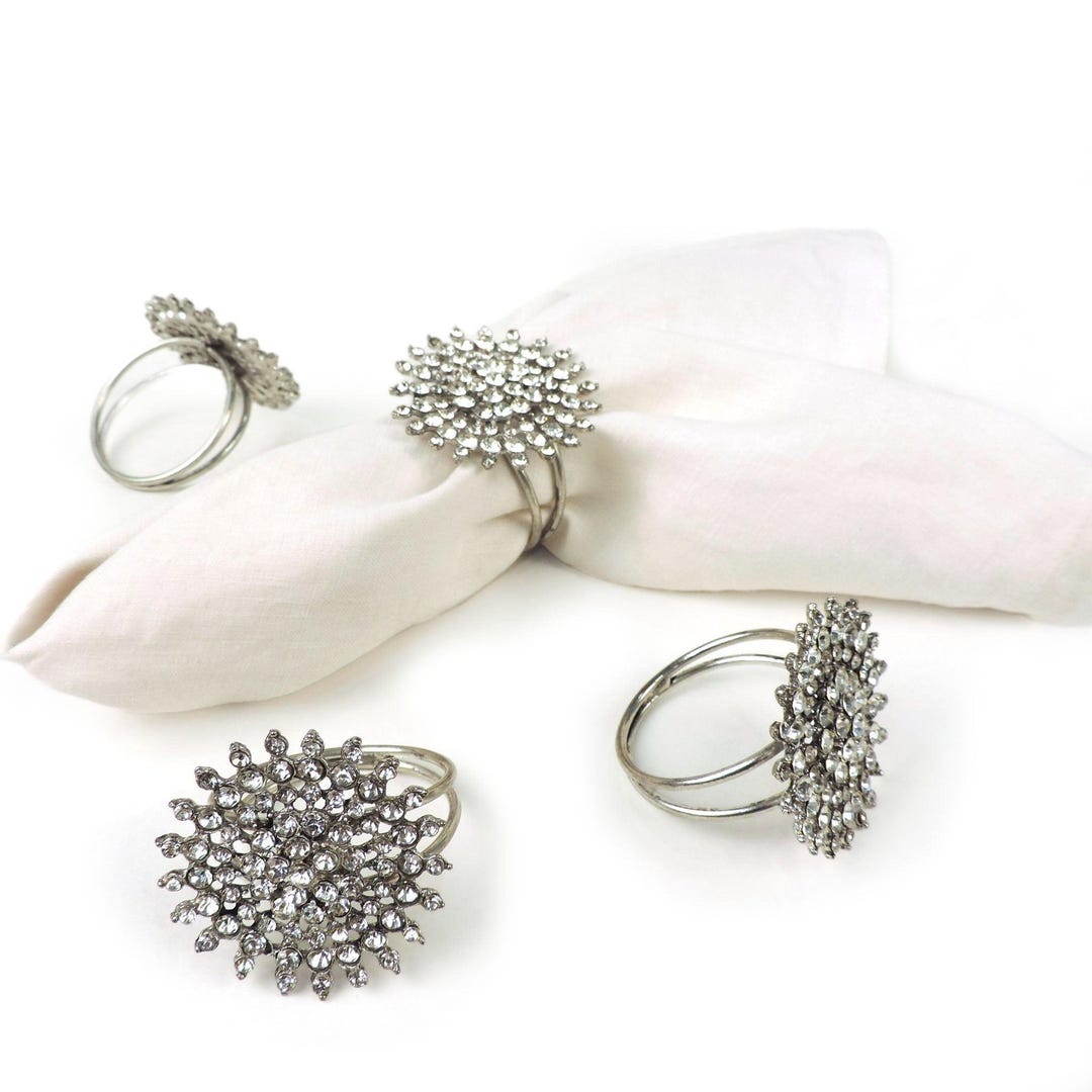 Set of 4 Jeweled Napkin Rings, Bold and Beautiful Napkin Holders for ...