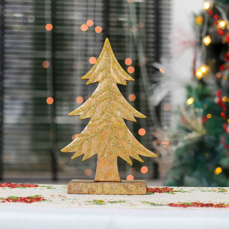 Tannenbaum Tree Table Decor Gold Sculpture Wooden Table - Etsy
