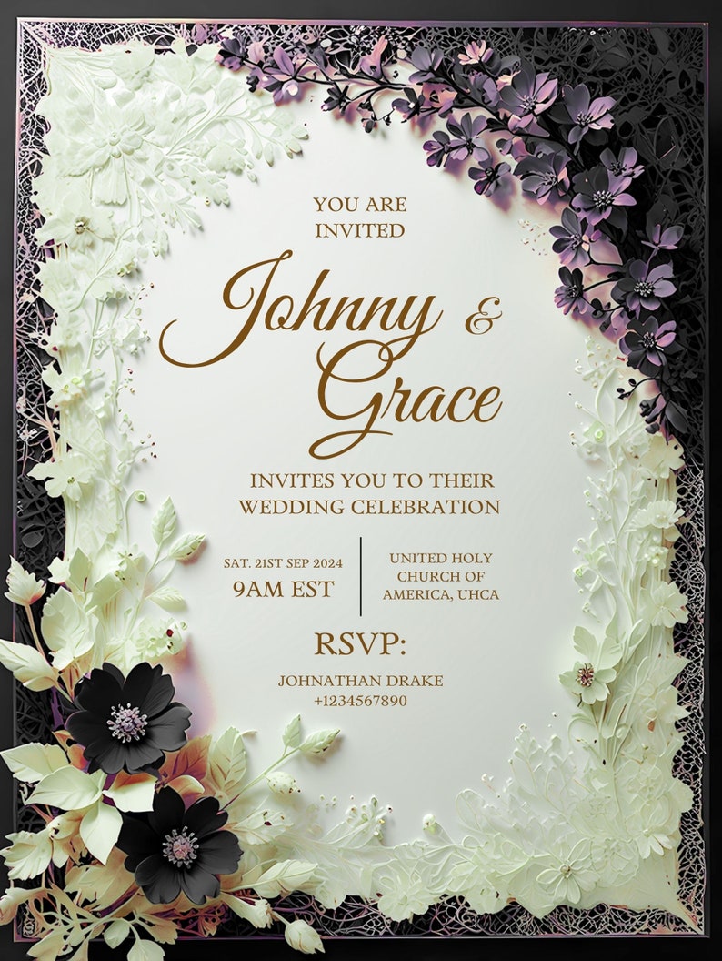 DIY Floral Wedding Invitation Digital Template Ellegant Formal Invite ...