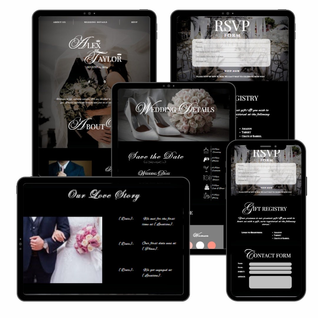 Canva Website Template for Wedding Program in Black Minimalist Classic ...