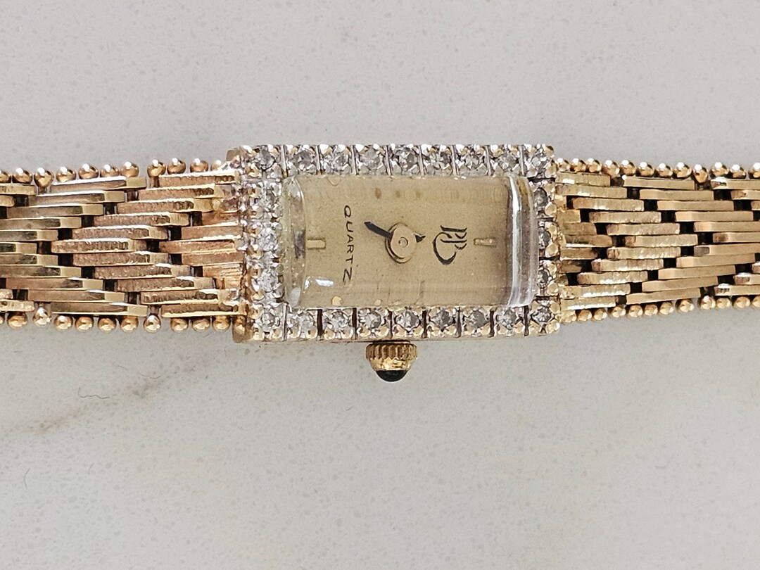 Solid 14k Yellow Gold Diamond Jacques Prevard LAD Wristwatch Size 6 1/2 ...
