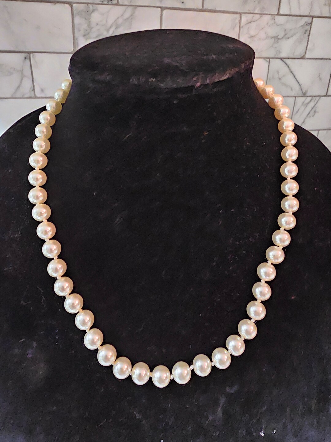 W. Lind Vintage Hand Strung Faux Pearl Beaded Necklace 14K Gold Ring ...