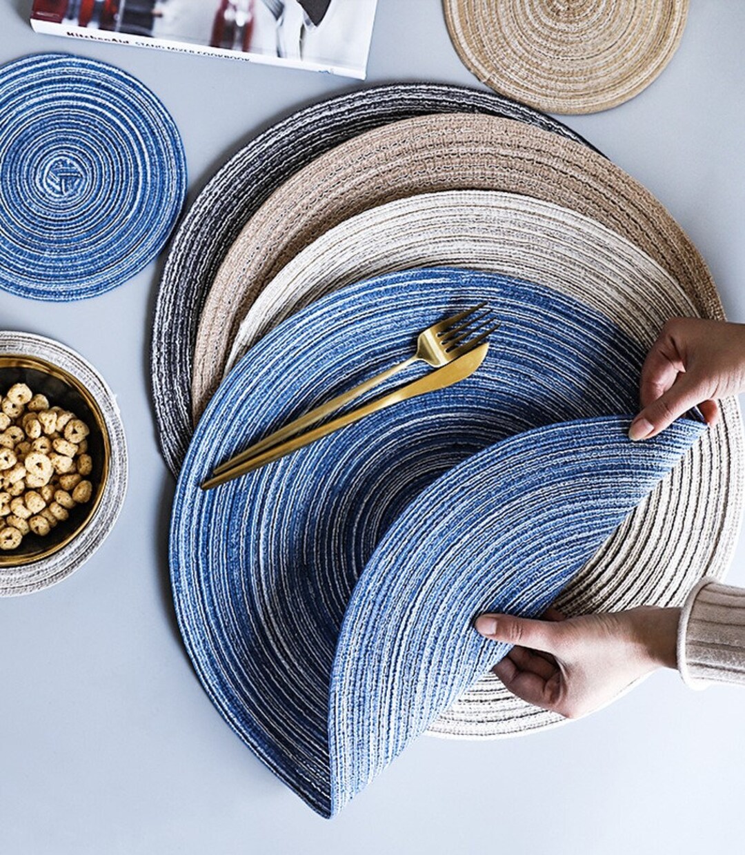 Minimalist Living Round Linen Table Tea Placemat Insulation Pad Non ...