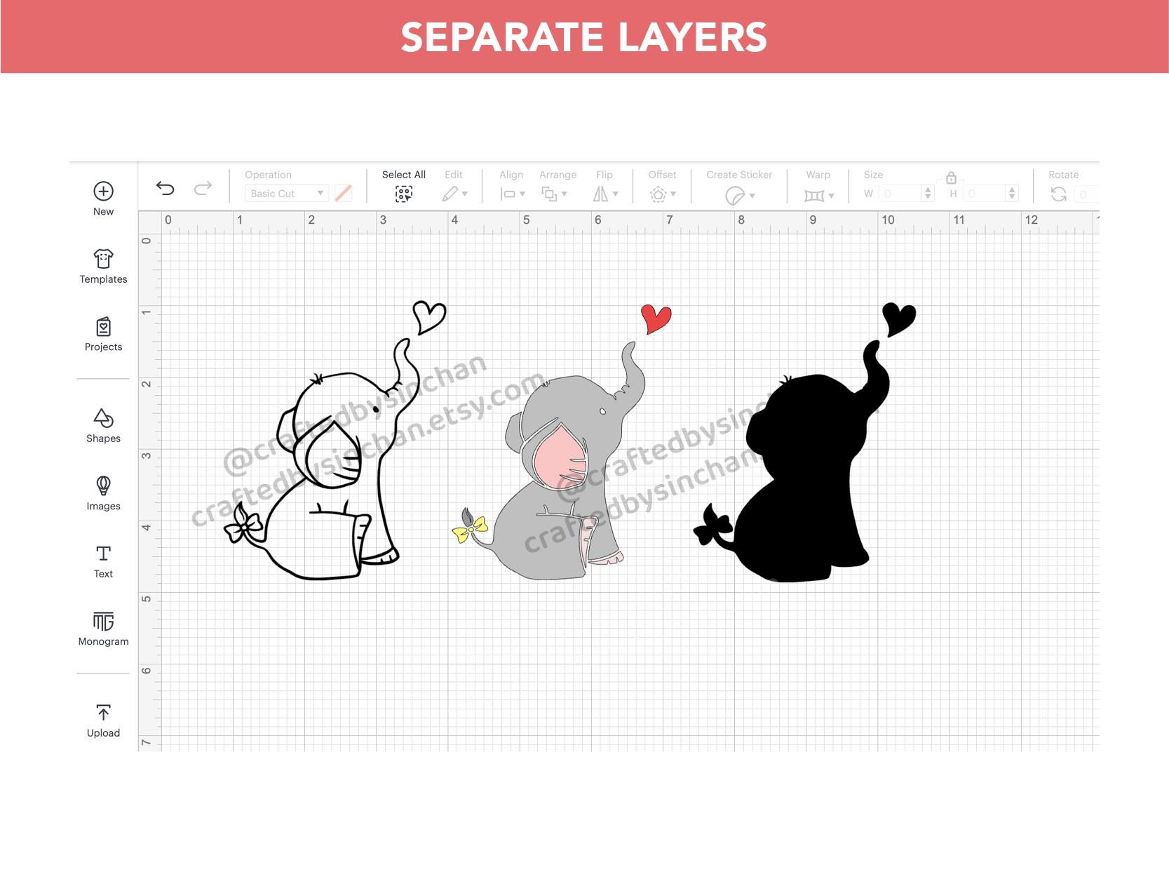 Baby Elephant SVG File | Layered Cut File for Cricut & Silhouette Laser ...