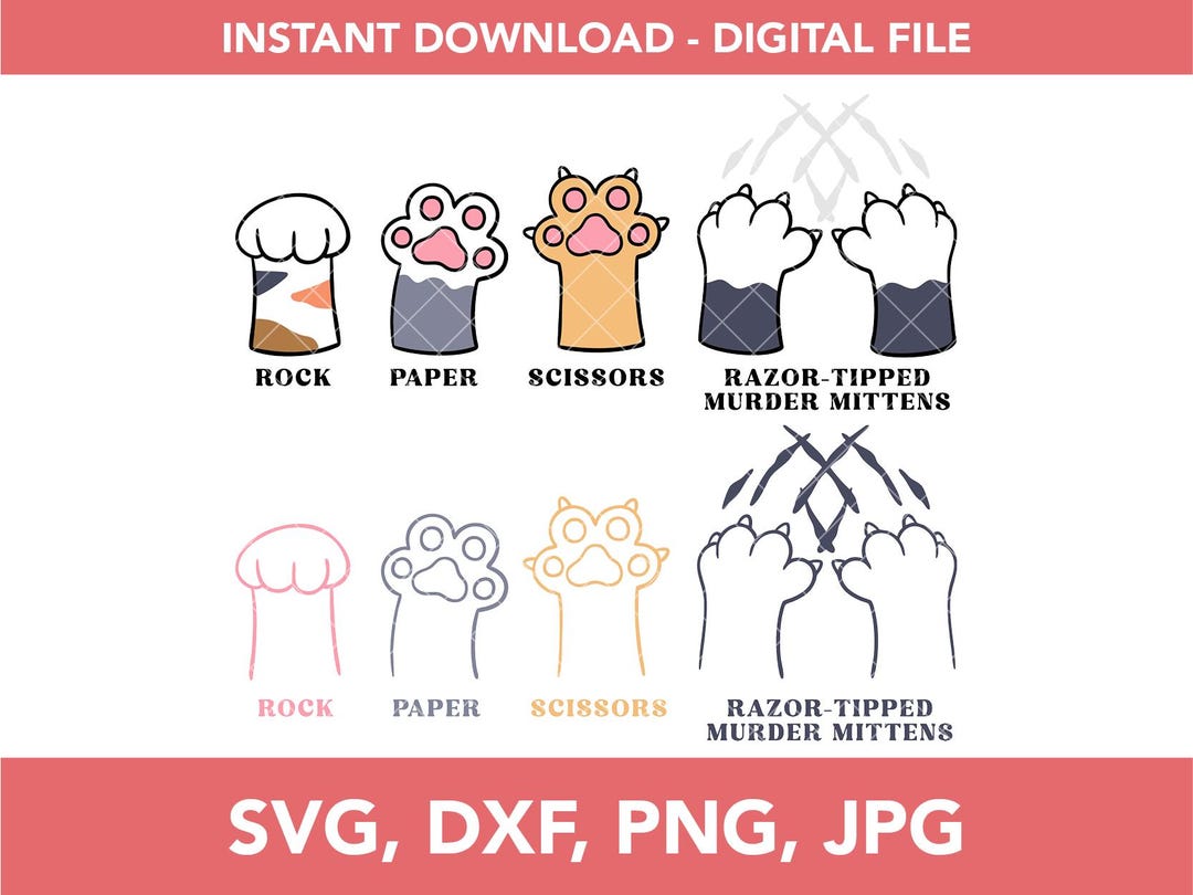 Rock Paper Scissors Layered Murder Mittens Cat Funny Svg Cricut Design ...