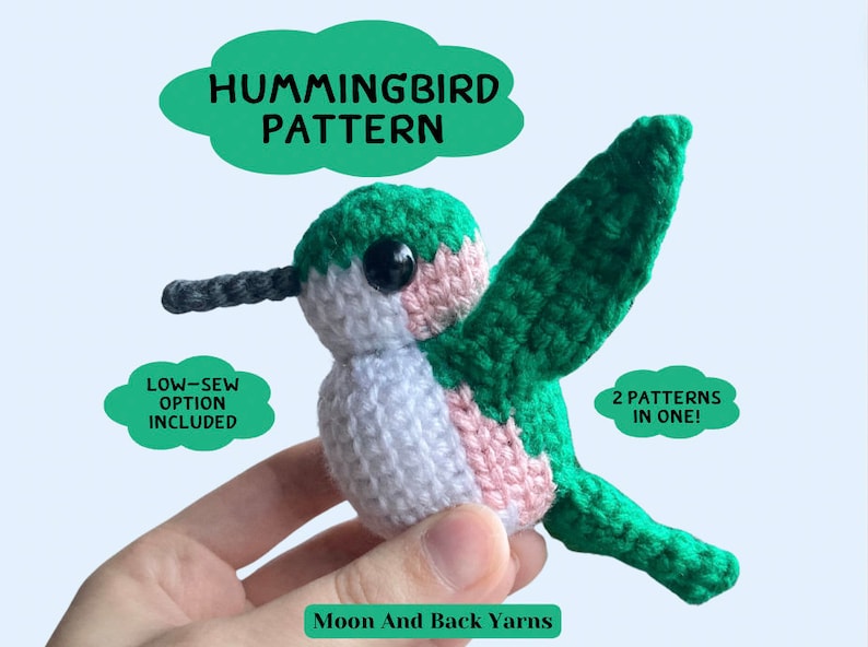 Hummingbird Crochet Pattern PDF, Low-sew Amigurumi Pattern, Cute ...