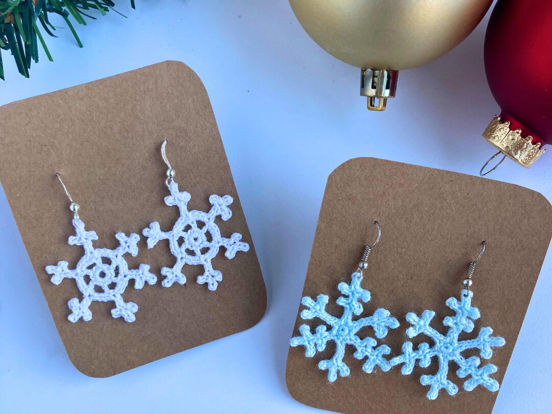 Handmade Micro Crochet Snowflake Earrings; Stainless Steel; Holiday ...