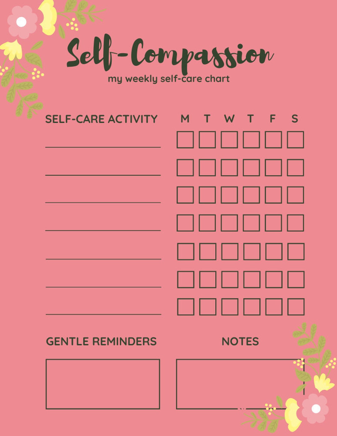 Self-compassion Weekly Self-care Chart - Etsy