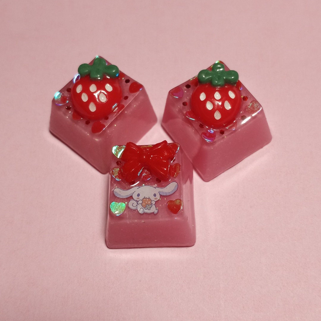 Pink Cinamaroll and Strawberry Charm Heart Keycaps Mechanical Keyboard ...