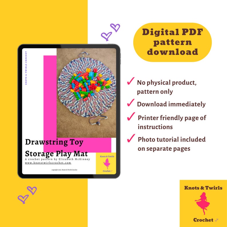 Drawstring Toy Storage Play Mat Crochet Pattern PDF Download - Etsy