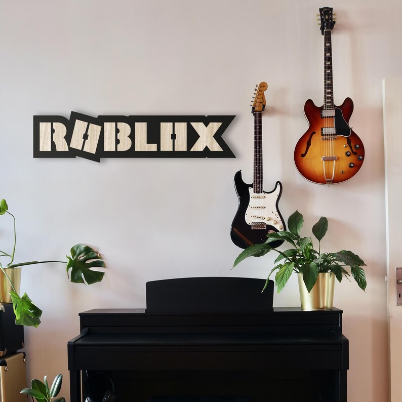 Roblox Wooden Wall Decor, Laser Cut Design With Light and Black Wood ...