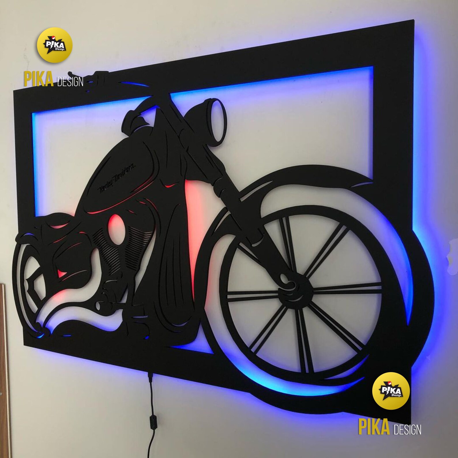 Décor De Mur De Harley Davidson Décor Illuminé De Mur De Etsy