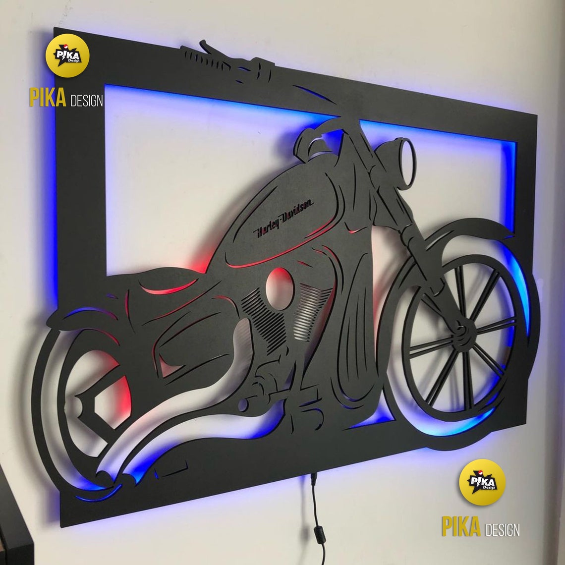 Décor De Mur De Harley Davidson Décor Illuminé De Mur De Etsy