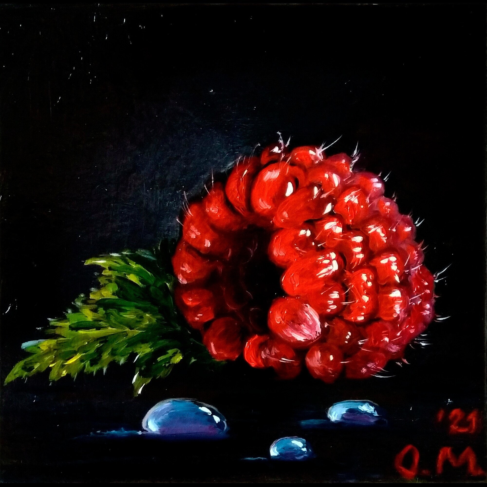 Raspberry Painting Original Art Oil Panel Fruit Berry Still Life Black ...
