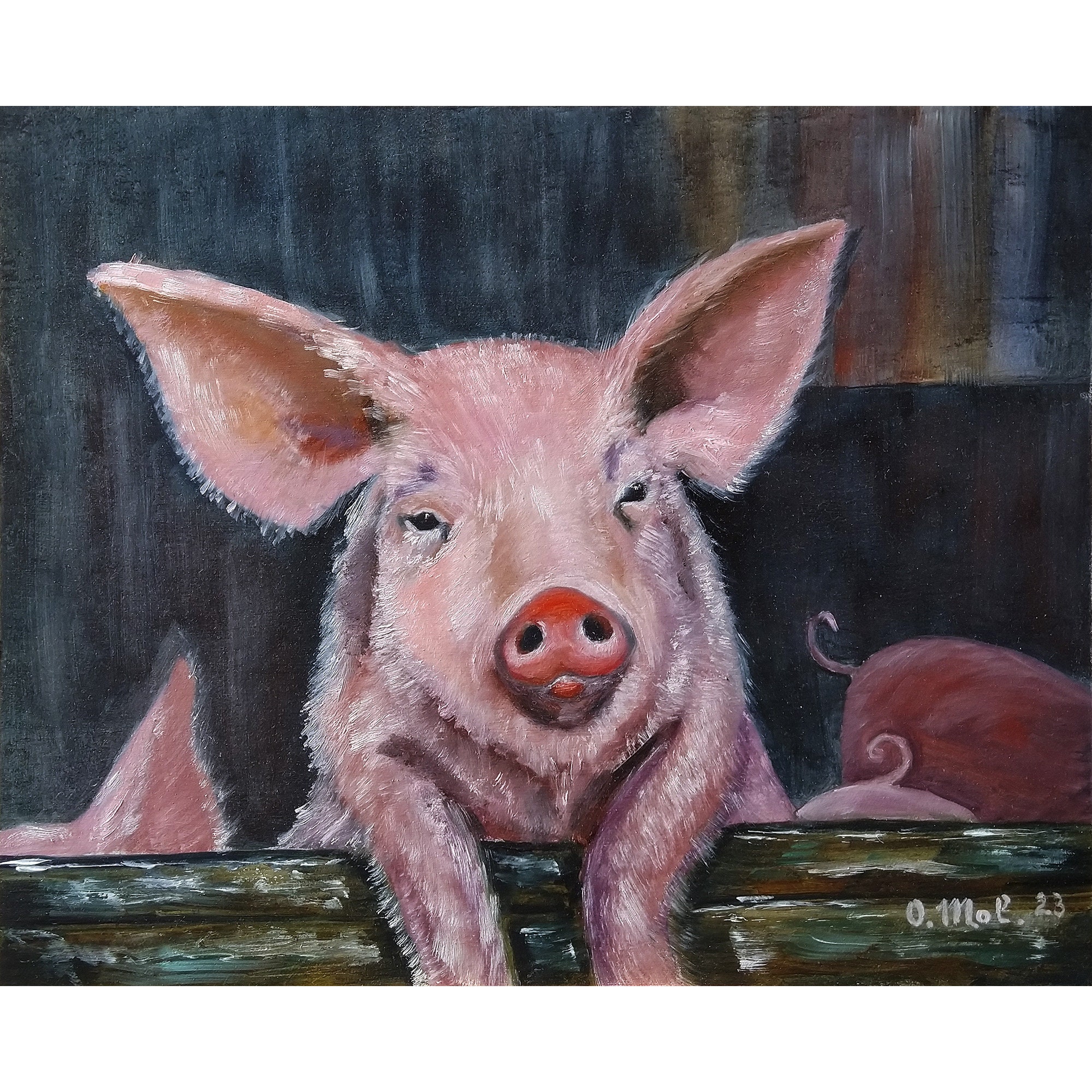 Pig Painting Cute Animal Original Art Piglet Portrait Farm Animal ...