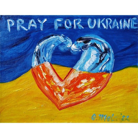 Stand With Ukraine Painting Ukraine Flag Original Artwork Pray | Etsy