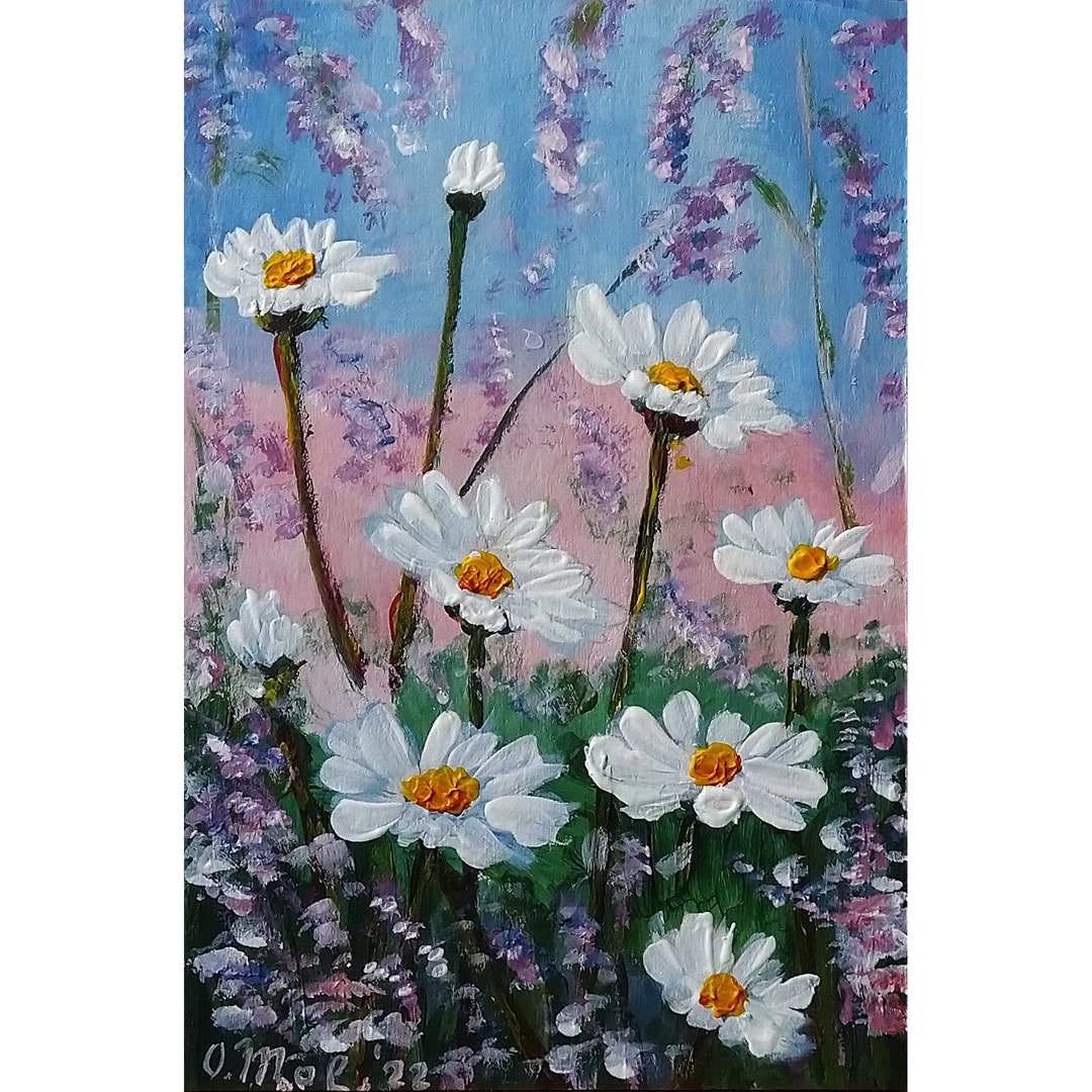 Daisy Painting Flower Original Art Countryside Landscape Miniature 6"x4 ...