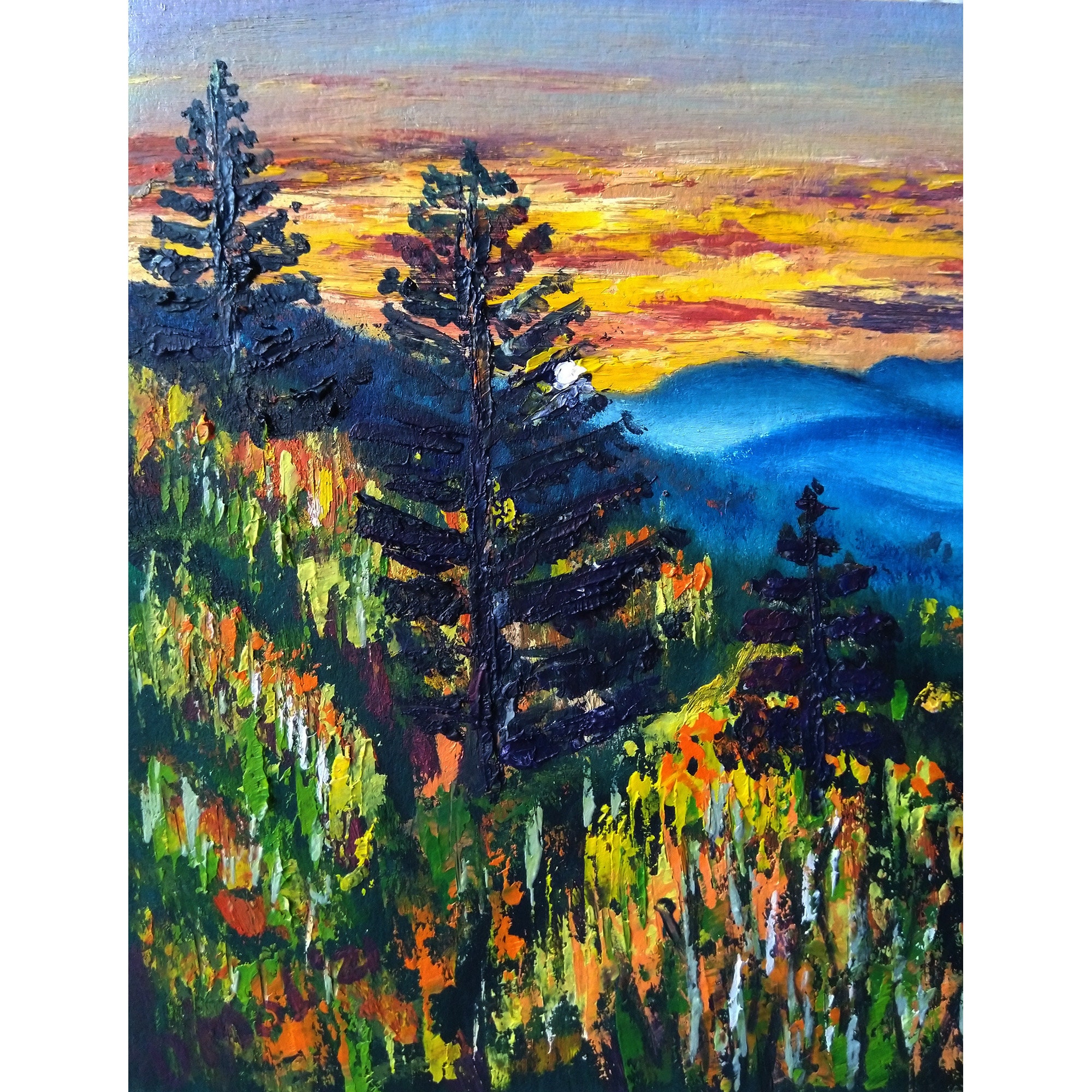 Blue Ridge Painting Sunset Original Art Mini Oil Painting - Etsy