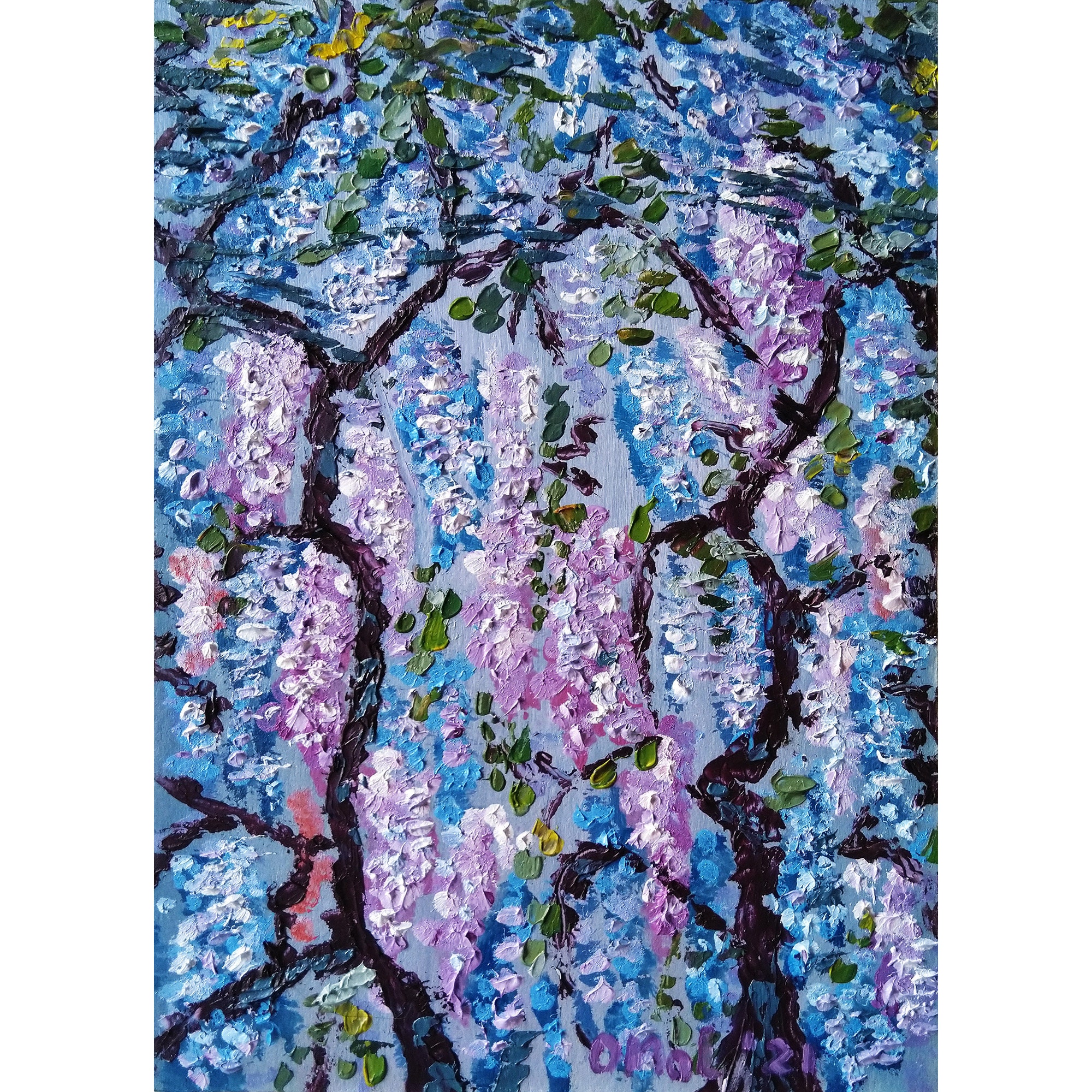Abstract Wisteria Oil Painting Original Art Impasto Spring Landscape ...