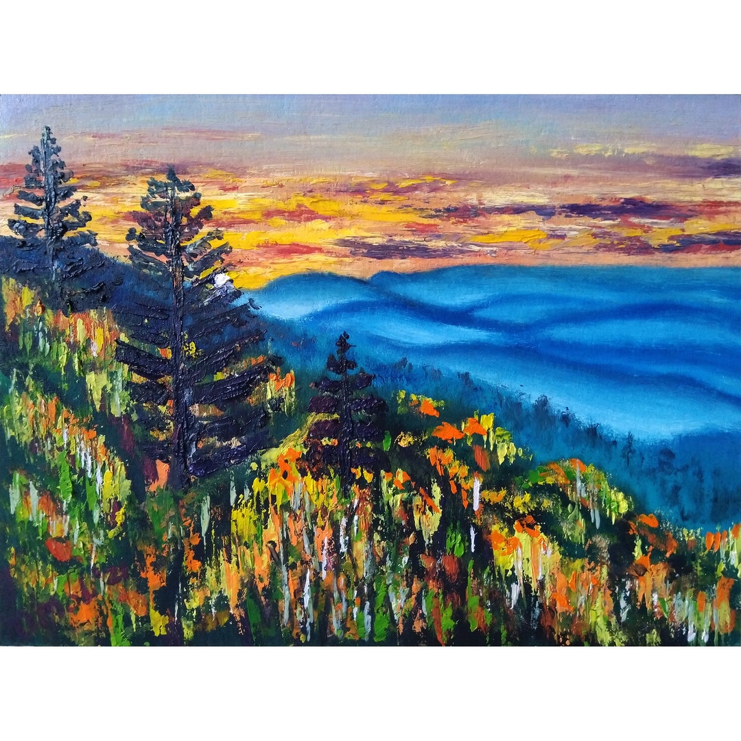 Blue Ridge Painting Sunset Original Art Mini Oil Painting Landscape ...
