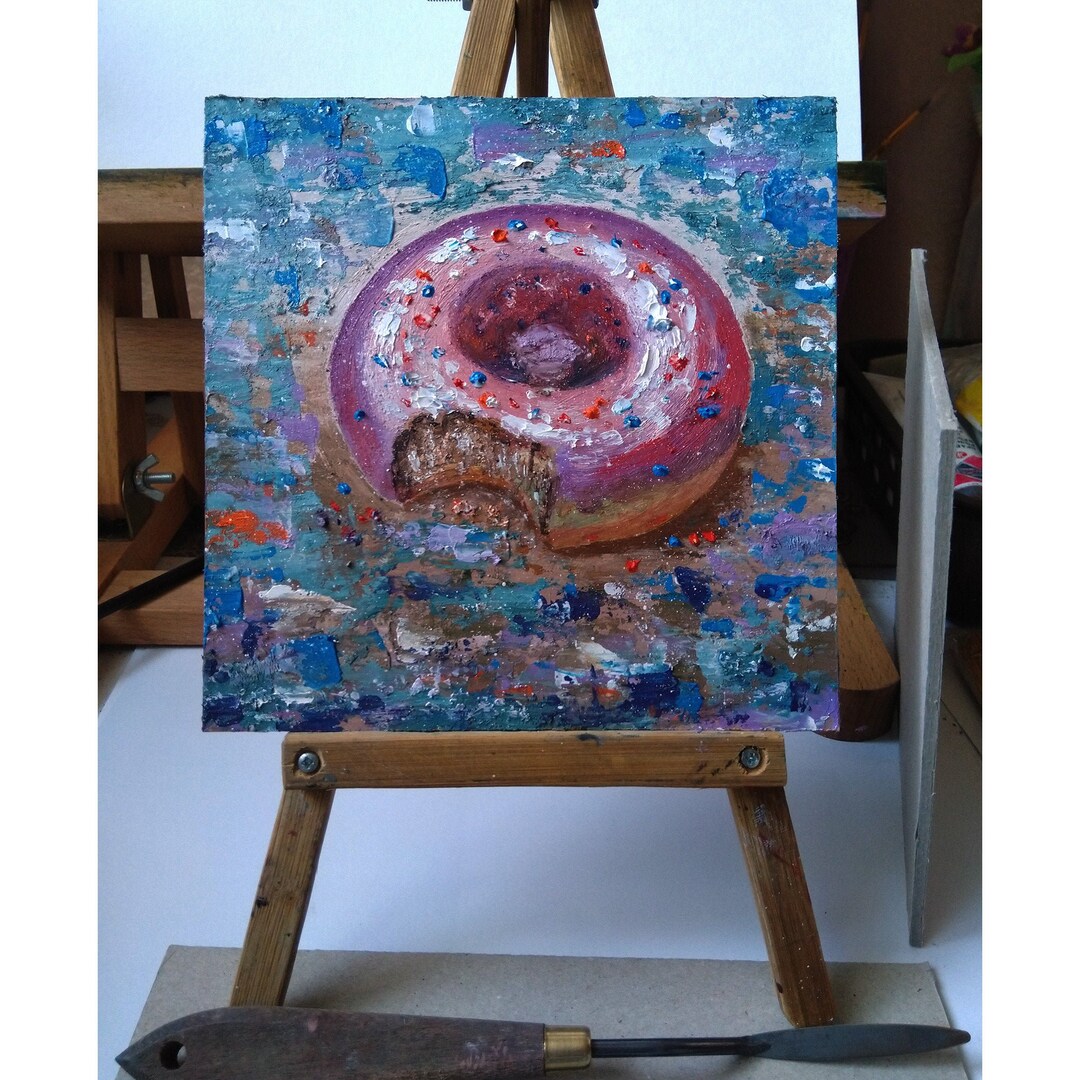 Donut Painting Doughnut Original Art Modern Still Life Dessert Small ...
