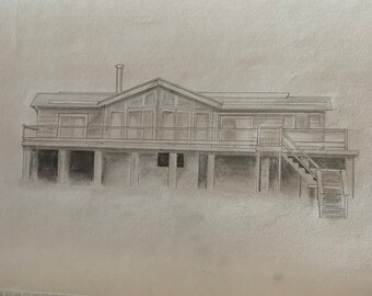 Lake House Original Graphite Drawing on Paper of Dollhouse on - Etsy