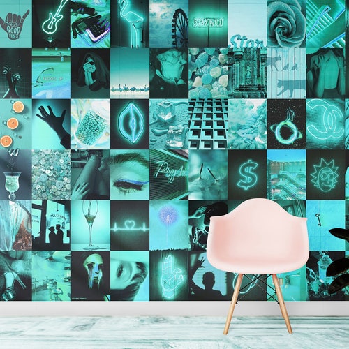 Teal Wall Collage Kit Digital Teal Aesthetic Collage - Etsy Australia
