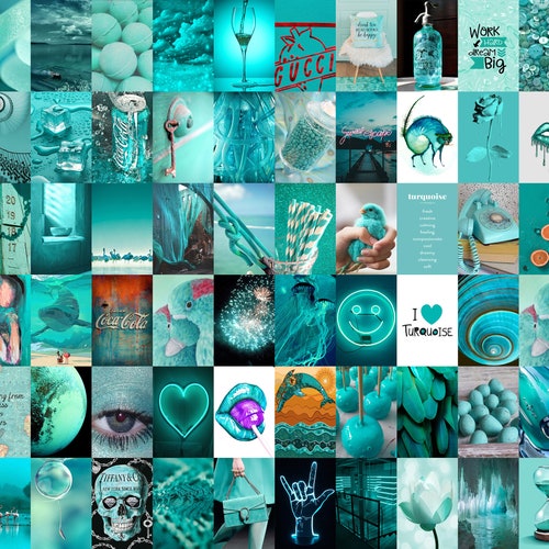 Teal Wall Collage Kit Digital Teal Aesthetic Collage - Etsy