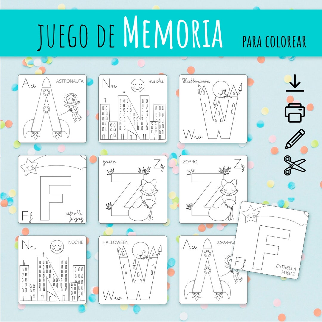 Coloring Memory Game, Printable Alphabet Cards, Board Game, Visual ...