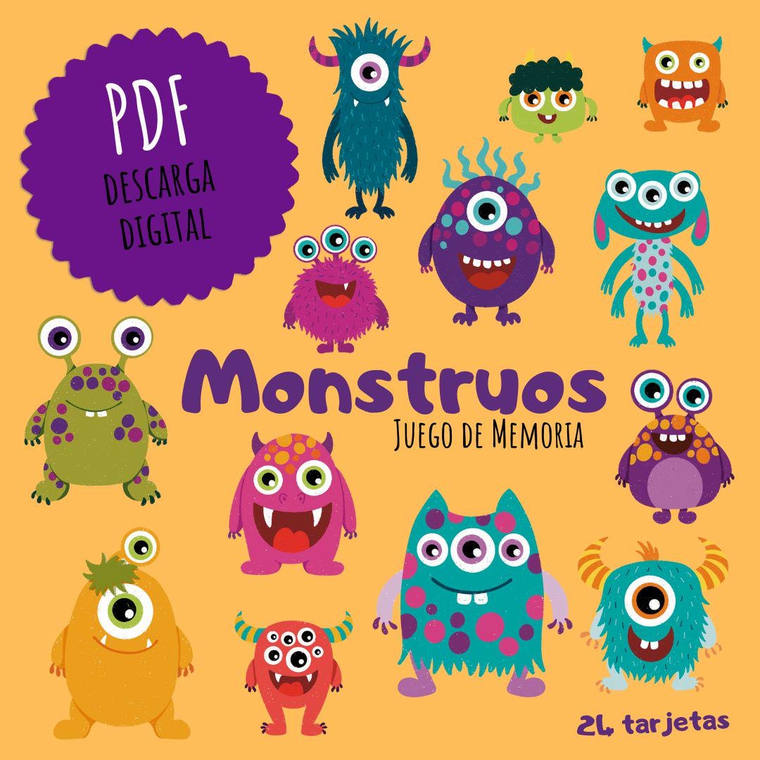 Monsters Memory Game, Printable Visual Memory Game, Printable Monster ...