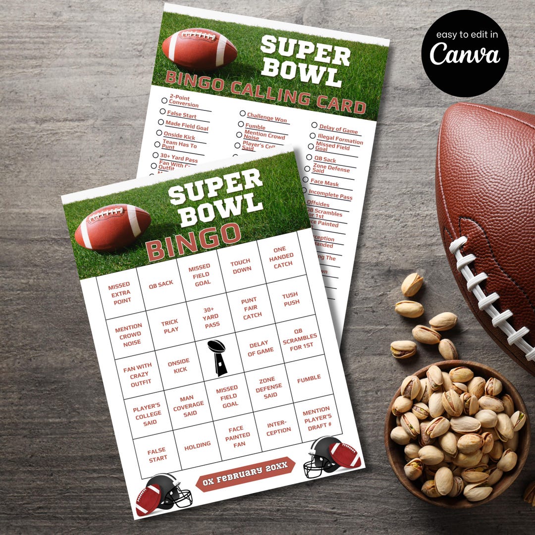 Game Day Bingo & Squares Game: Printable Football Party Canva Template ...