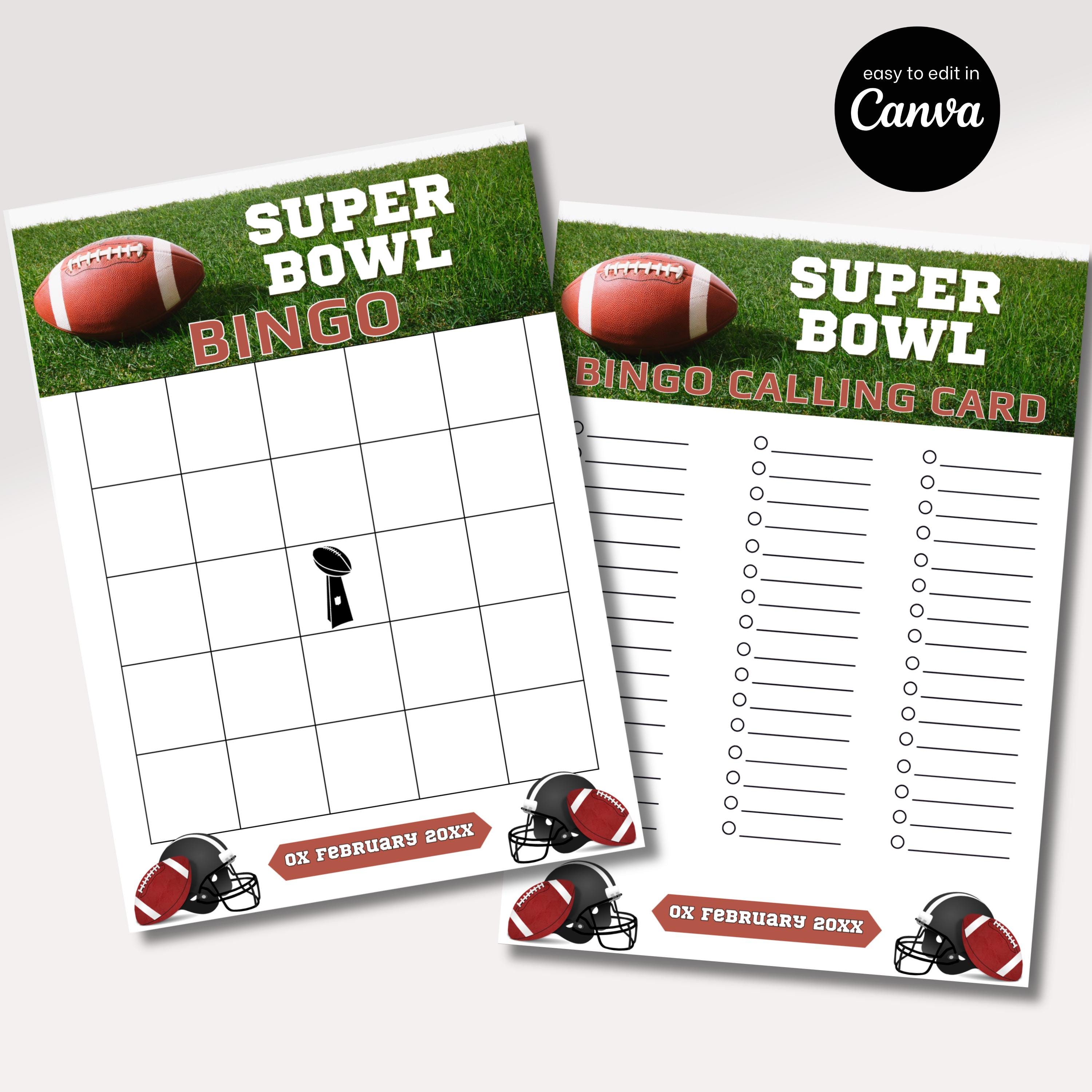 Game Day Bingo & Squares Game: Printable Football Party Canva Template ...